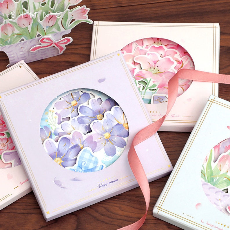 3D Pink Flower Gift Card - Rose Lily Tulip Calliopsis Pop up Card ...