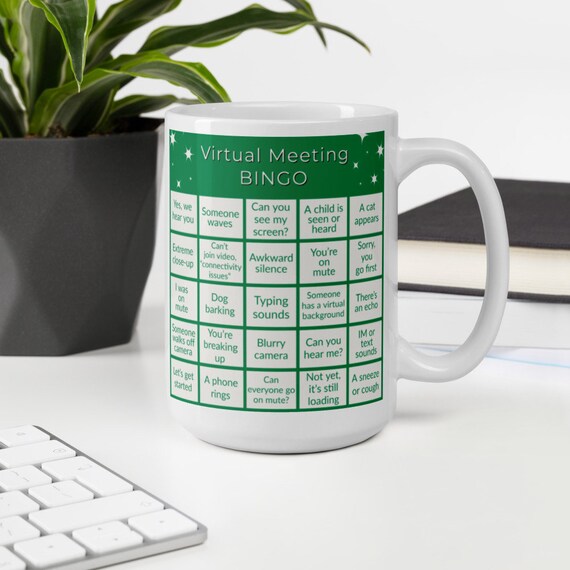 Virtual Meeting Bingo Mug Green Gameboard Version | Etsy