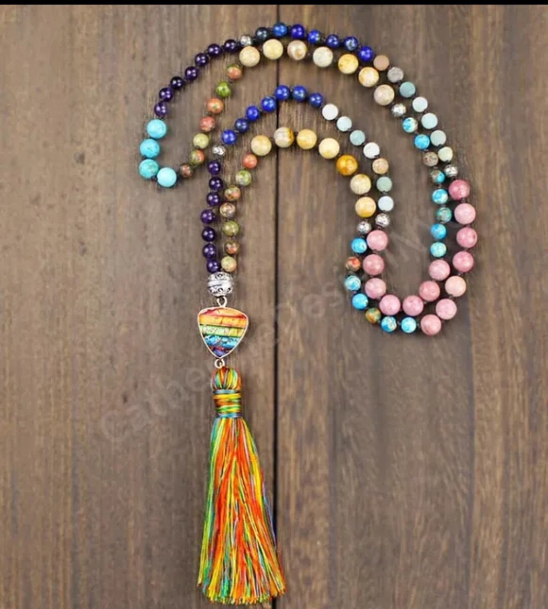 Beaded Mala Necklace With 7 Chakra Centre Piece and Tassel. Stunning ...