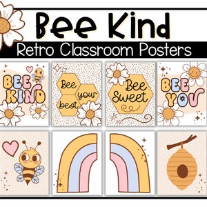 Bee Kind Retro Classroom Posters Bulletin Board Decor Bee - Etsy