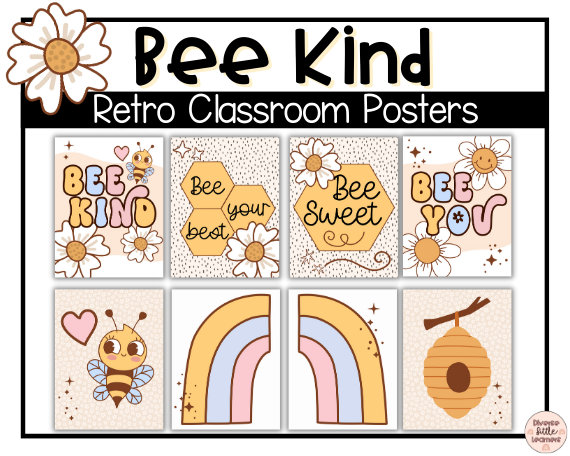 Bee Kind Retro Classroom Posters | Bulletin Board Decor | Bee Theme ...