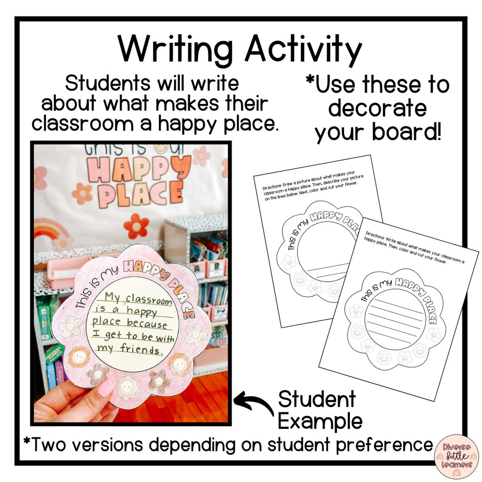 Our Happy Place Bulletin Board Decor | Writing Activity | Retro Theme ...