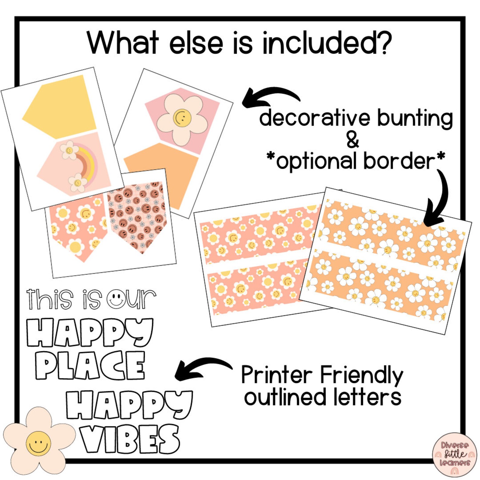 Our Happy Place Bulletin Board Decor | Writing Activity | Retro Theme ...