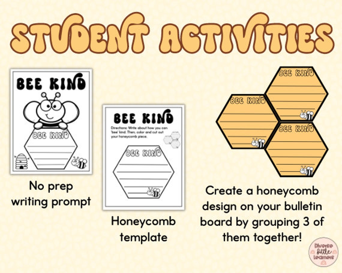 Bee Kind Retro Bulletin Board Decor | Writing Craft & Template ...