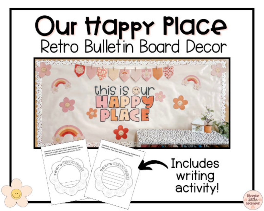 Our Happy Place Bulletin Board Decor | Writing Activity | Retro Theme ...