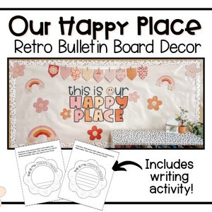 Our Happy Place Bulletin Board Decor | Writing Activity | Retro Theme ...