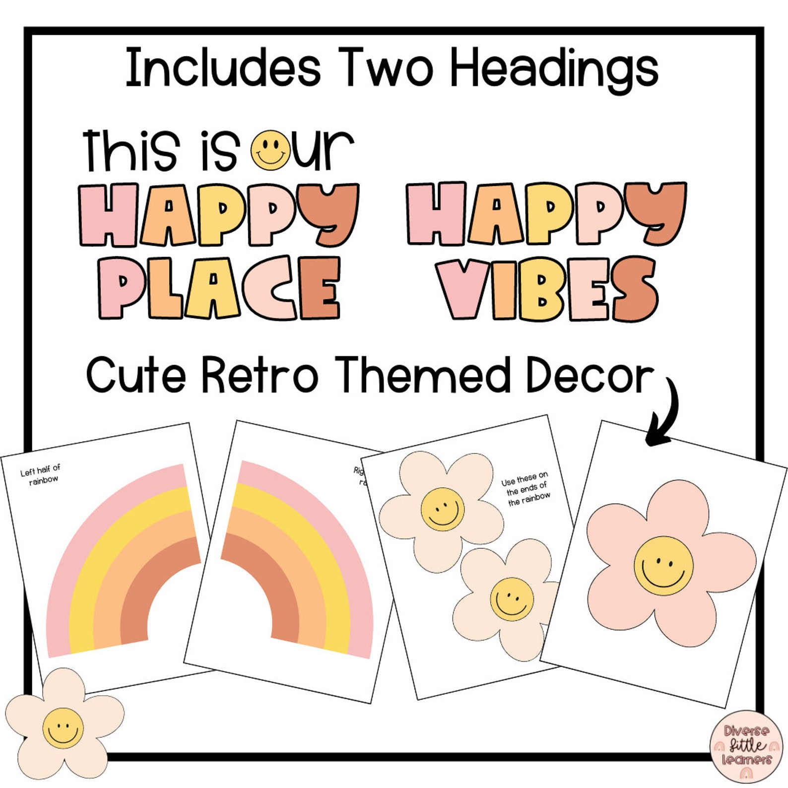 Our Happy Place Bulletin Board Decor | Writing Activity | Retro Theme ...