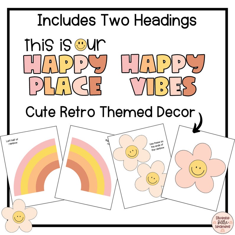 Our Happy Place Bulletin Board Decor | Writing Activity | Retro Theme ...