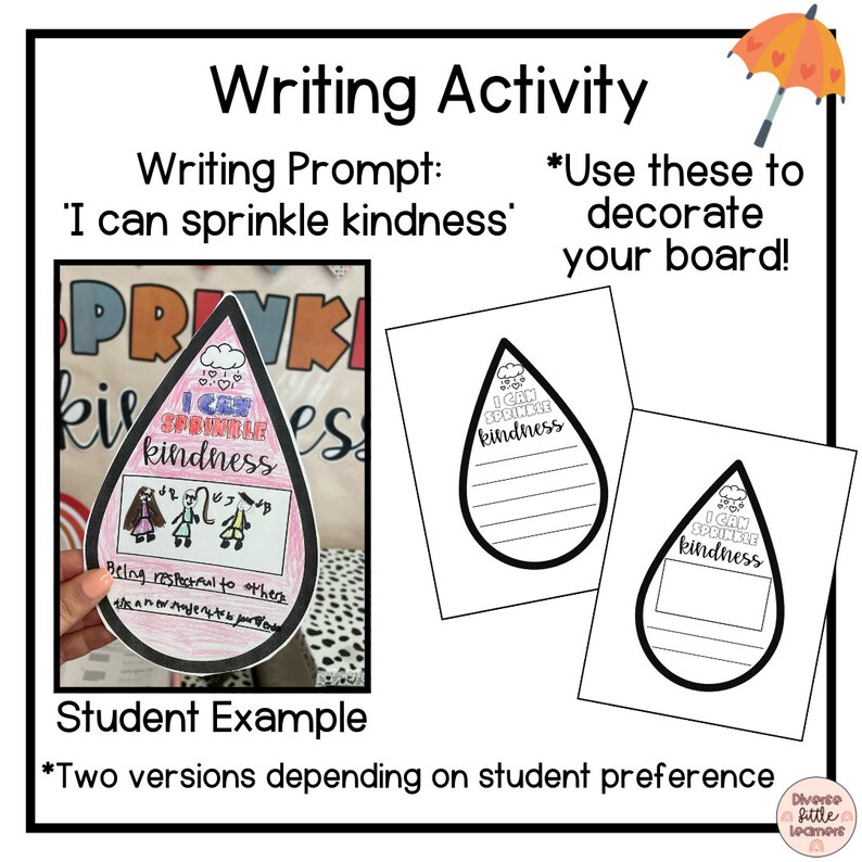 Spring Bulletin Board Decor | Writing Activity | Sprinkle Kindness ...