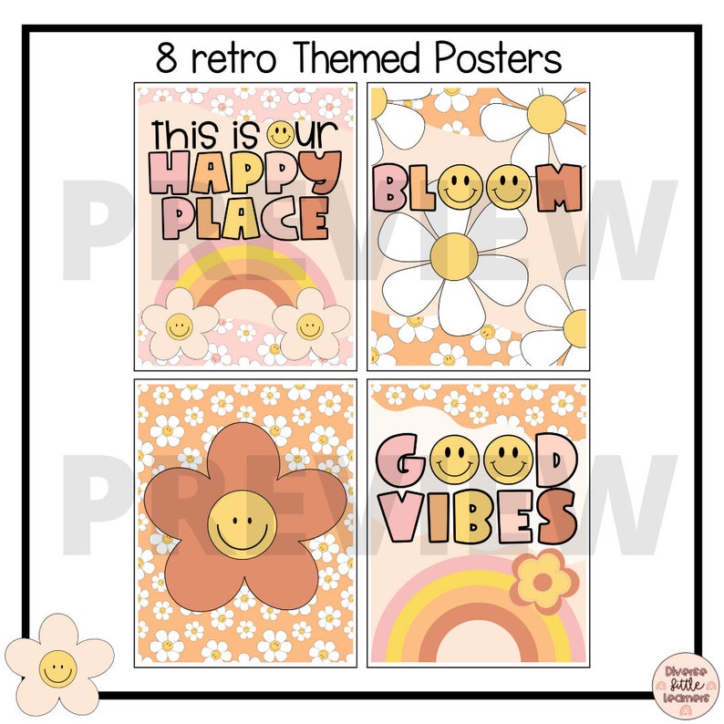 Our Happy Place Classroom Posters | Bulletin Board Decor | Retro Theme ...