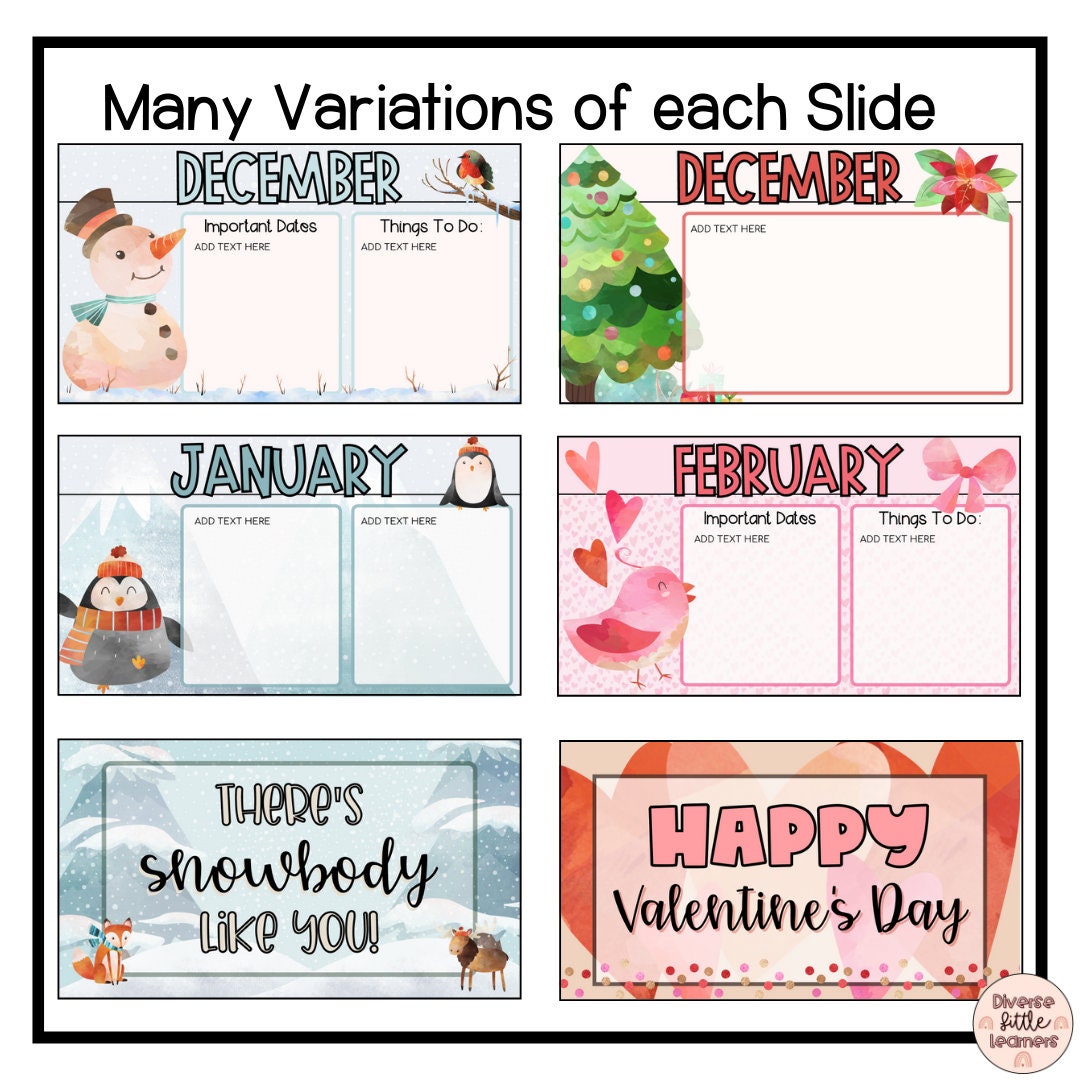 Winter Themed Google Slides Templates | December | January | February ...