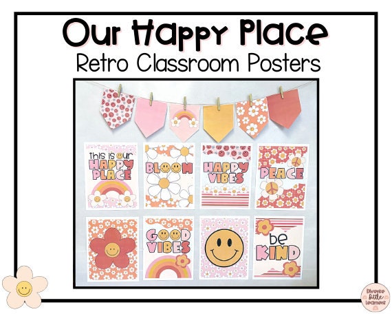 Our Happy Place Classroom Posters | Bulletin Board Decor | Retro Theme ...
