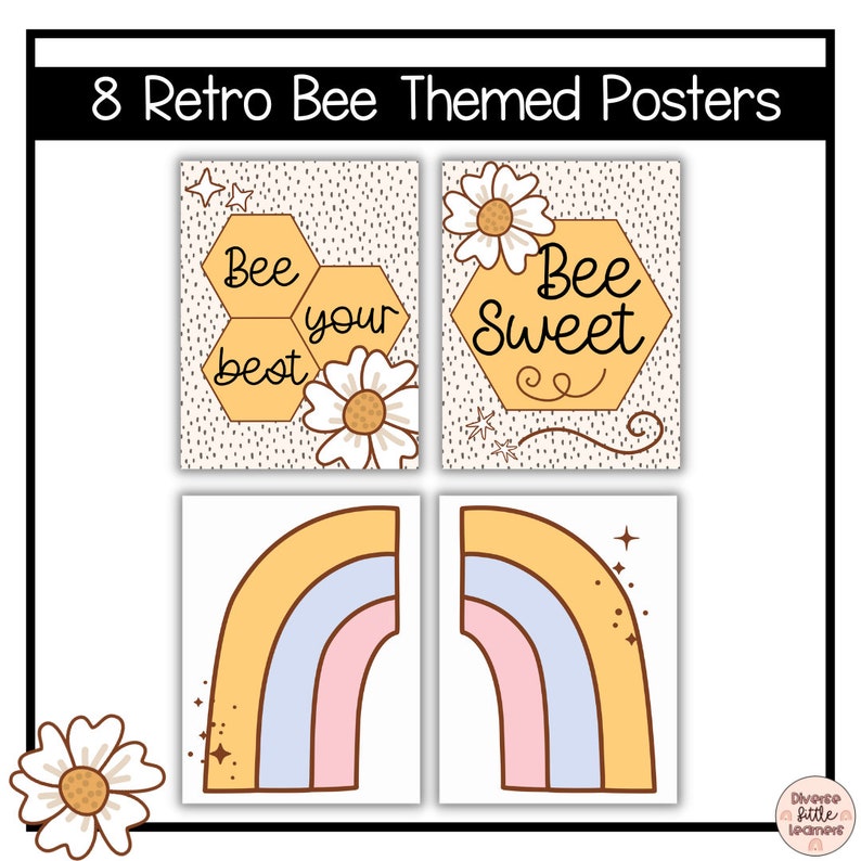 Bee Kind Retro Classroom Posters | Bulletin Board Decor | Bee Theme ...