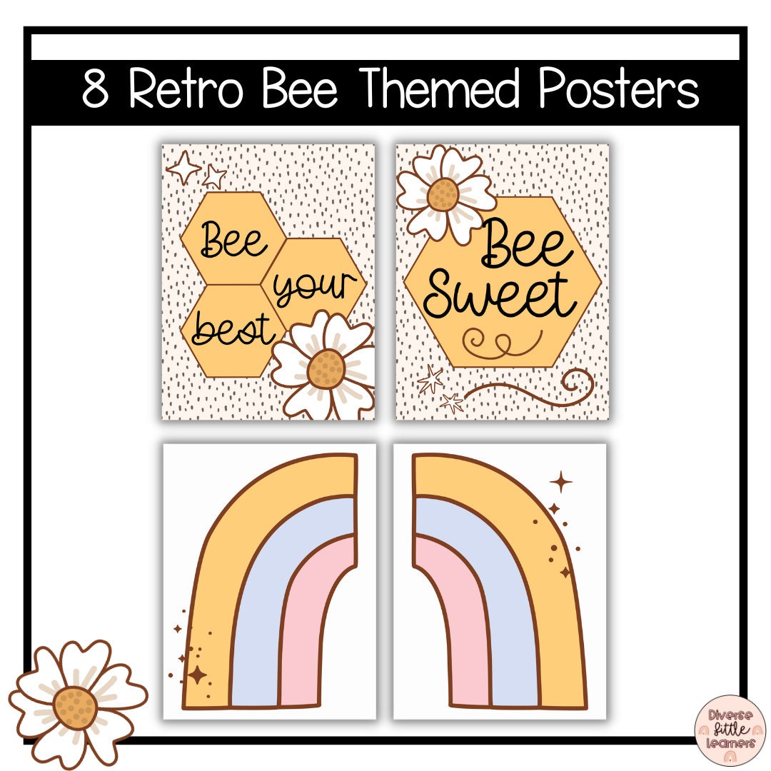 Bee Kind Retro Classroom Posters | Bulletin Board Decor | Bee Theme ...