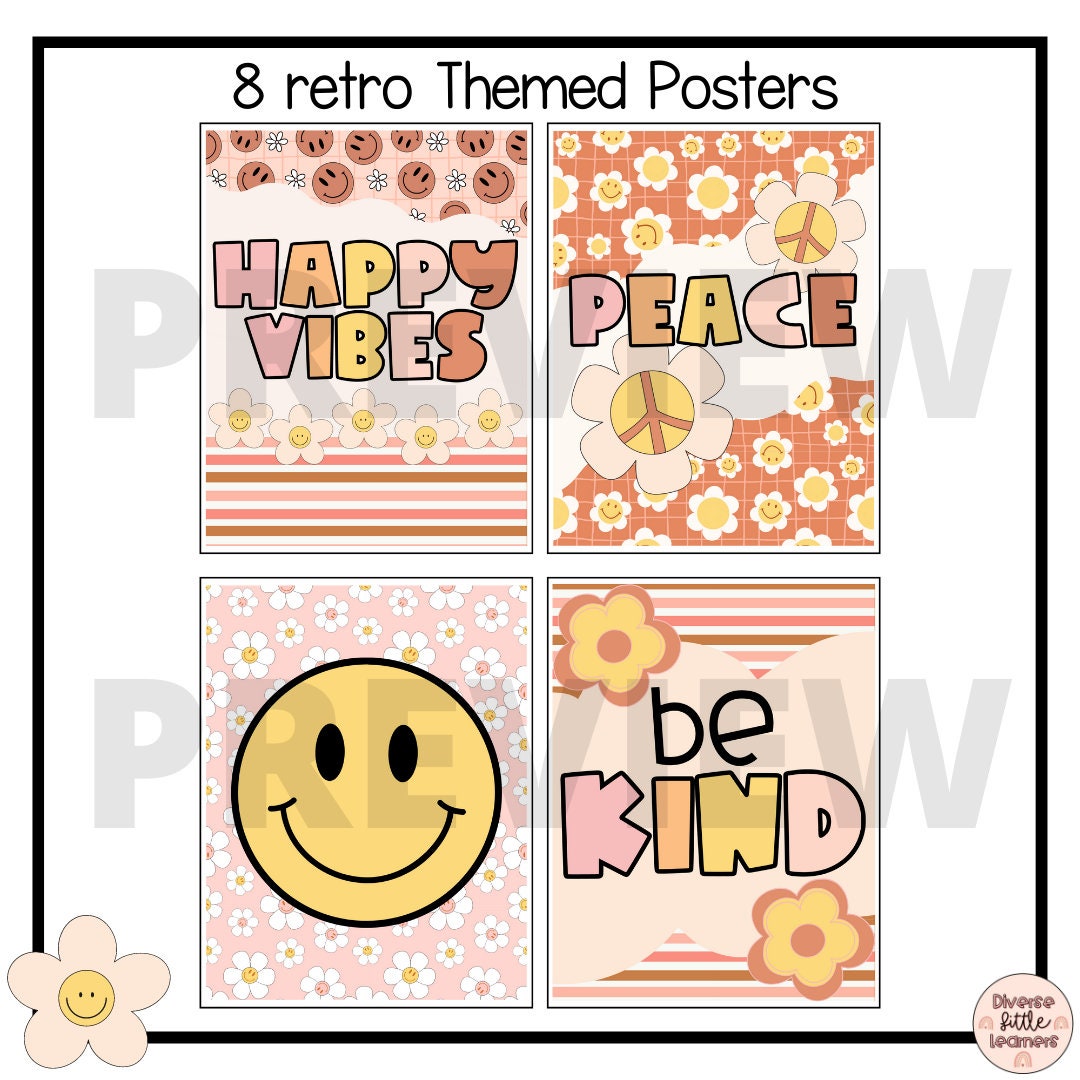 Our Happy Place Classroom Posters | Bulletin Board Decor | Retro Theme ...