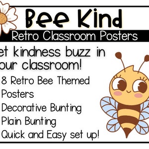Bee Kind Retro Classroom Posters | Bulletin Board Decor | Bee Theme ...