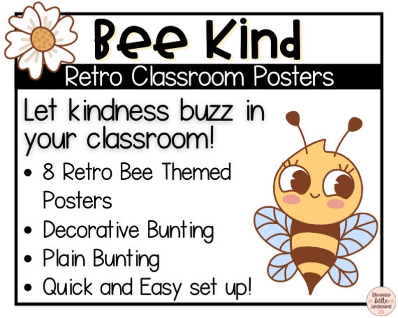 Bee Kind Retro Classroom Posters | Bulletin Board Decor | Bee Theme ...