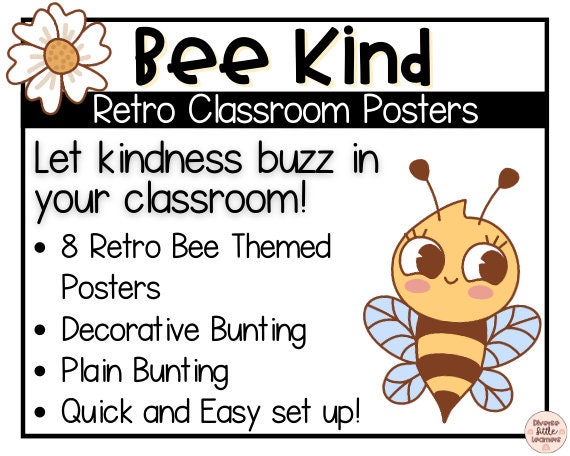 Bee Kind Retro Classroom Posters | Bulletin Board Decor | Bee Theme ...