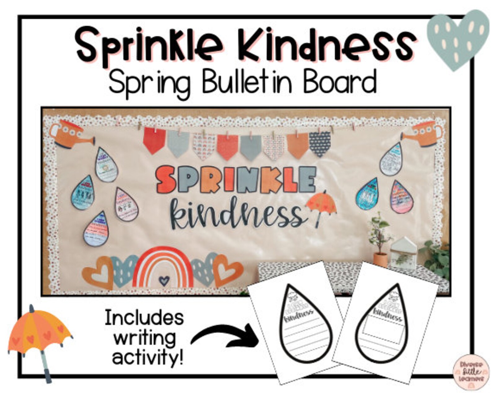 Spring Bulletin Board Decor | Writing Activity | Sprinkle Kindness ...