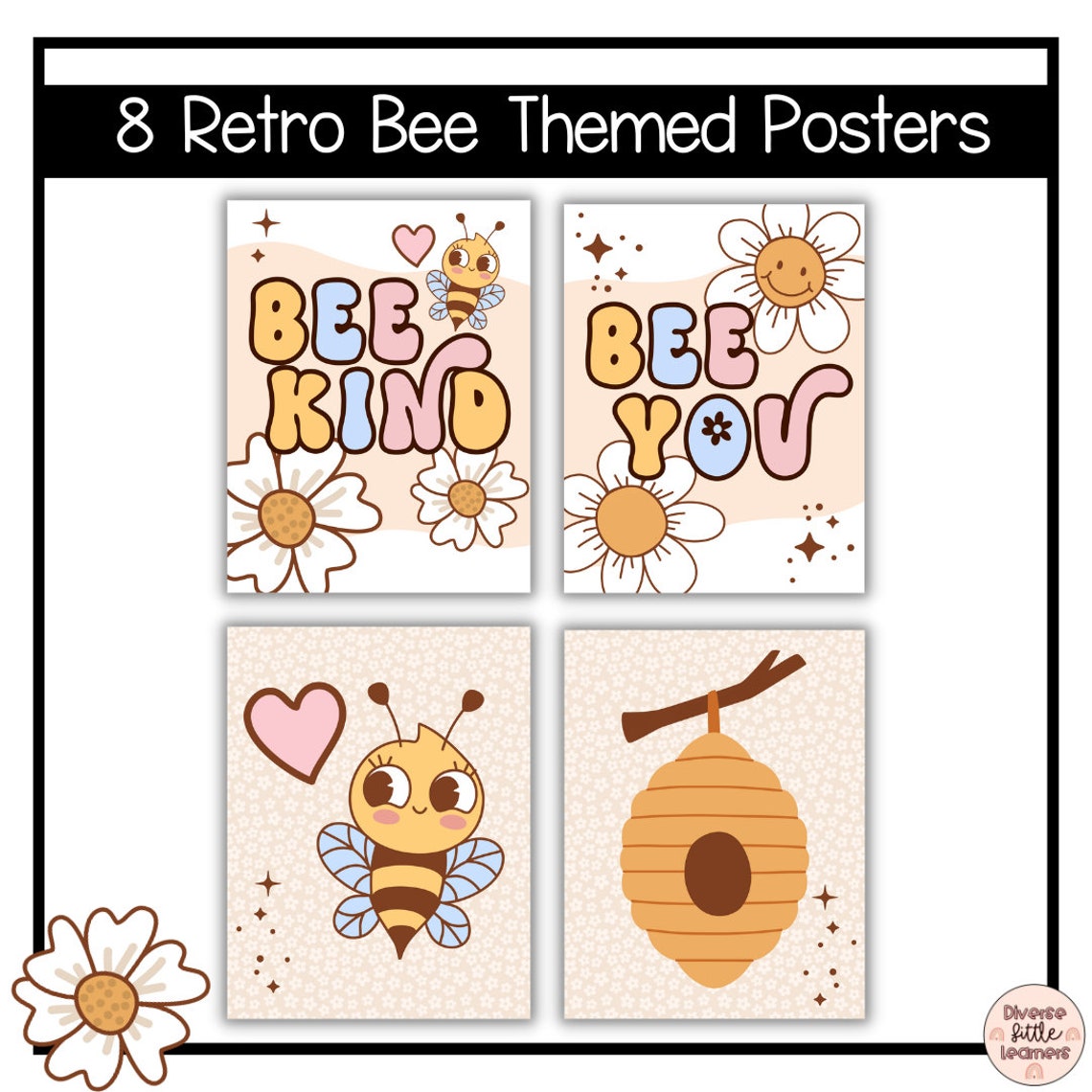 Bee Kind Retro Classroom Posters Bulletin Board Decor Bee Theme Teacher ...
