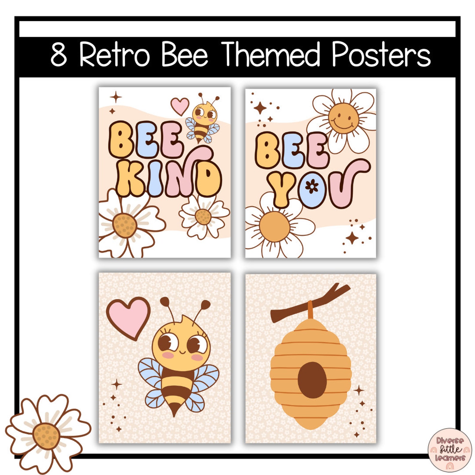 Bee Kind Retro Classroom Posters | Bulletin Board Decor | Bee Theme ...