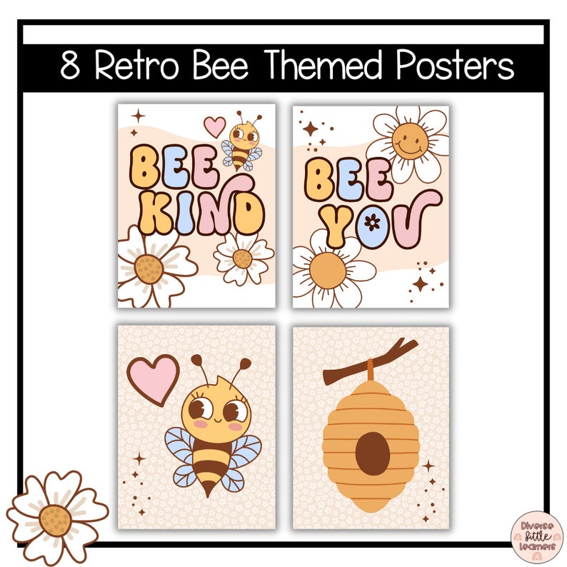 Bee Kind Retro Classroom Posters | Bulletin Board Decor | Bee Theme ...