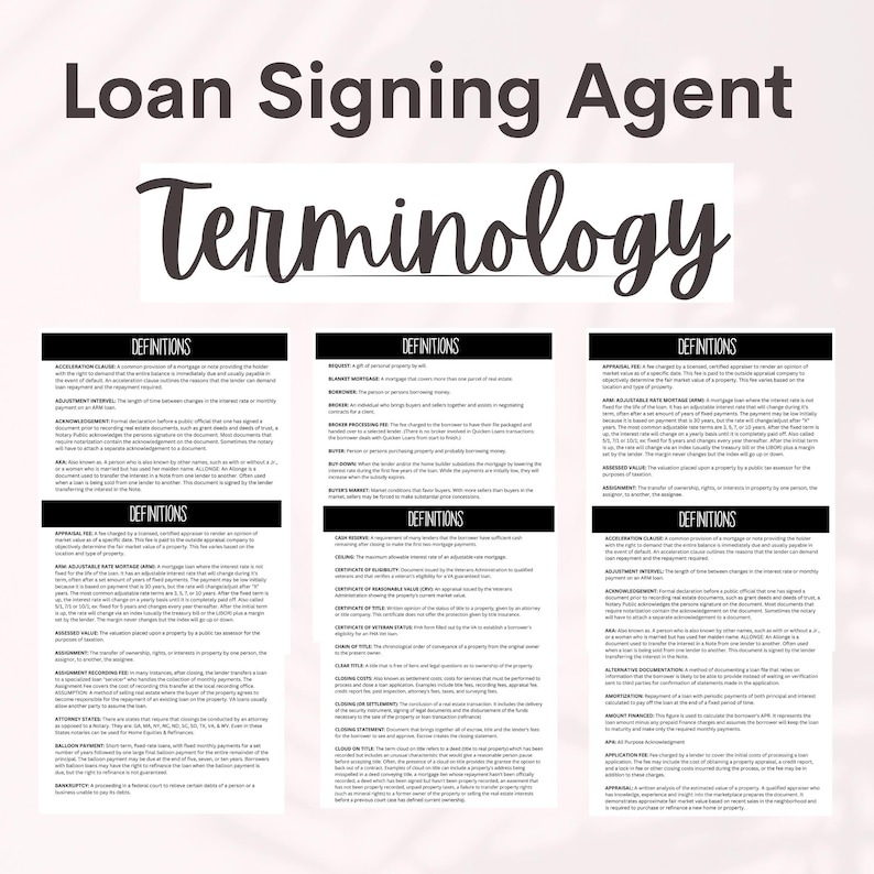 Loan Signing Agent Terminology| Real Estate Definitions | Definitions ...