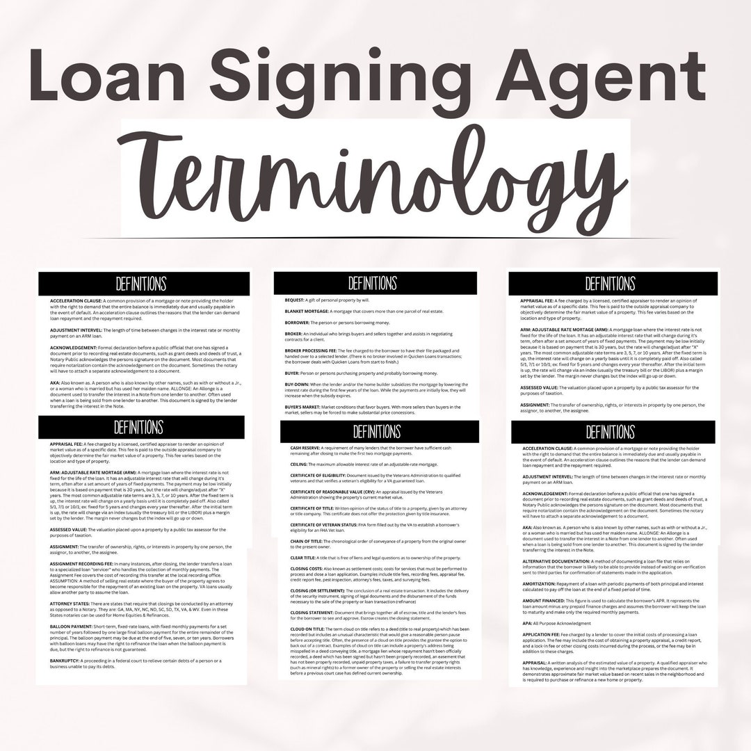 Loan Signing Agent Terminology Real Estate Definitions Definitions for ...