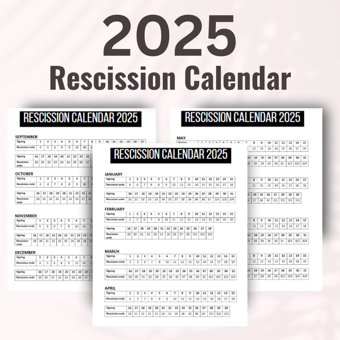 2025 Rescission Calendar | Rescission Calendar 2025| Loan Signing Agent ...