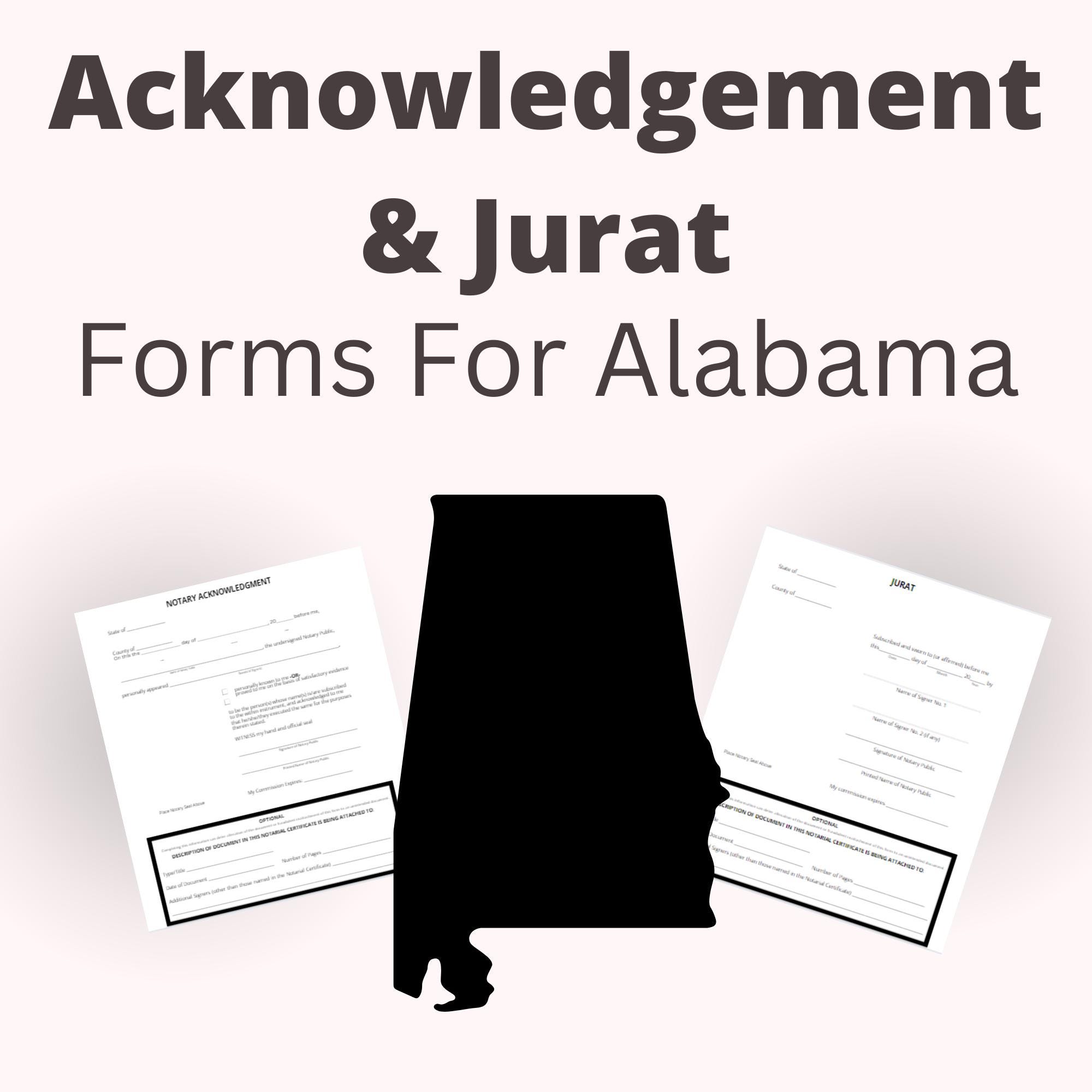 Alabama Mobile Notary Acknowledgment & Jurat Forms - Printable PDF for ...