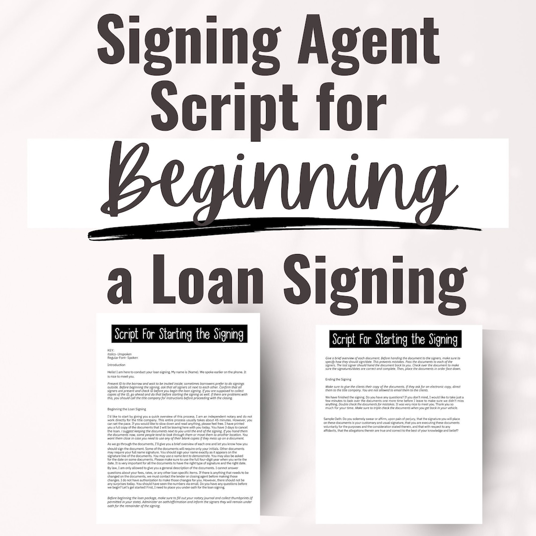 Signing Agent Script for Beginning a Loan Signing - Etsy