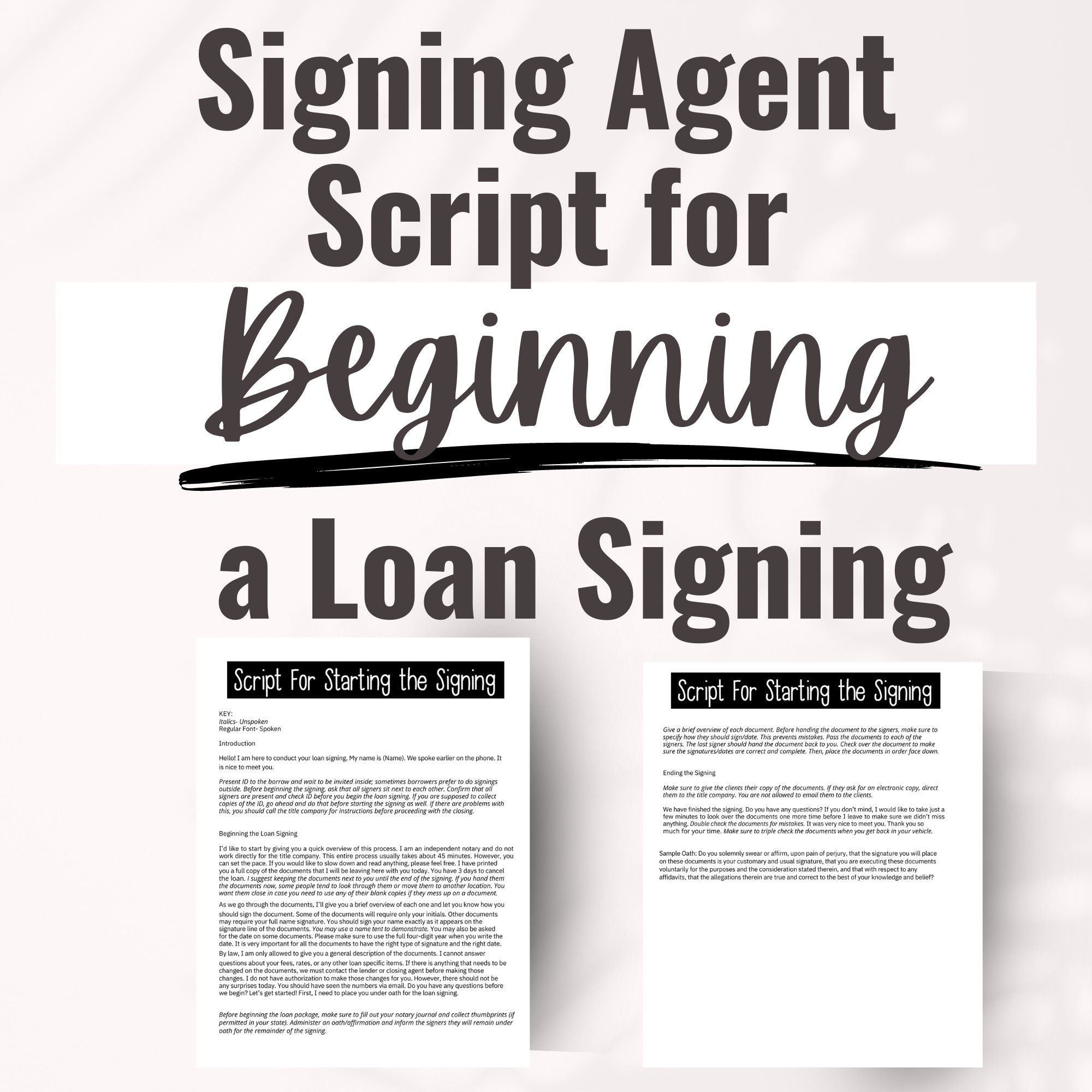 Signing Agent Script for Beginning a Loan Signing - Etsy