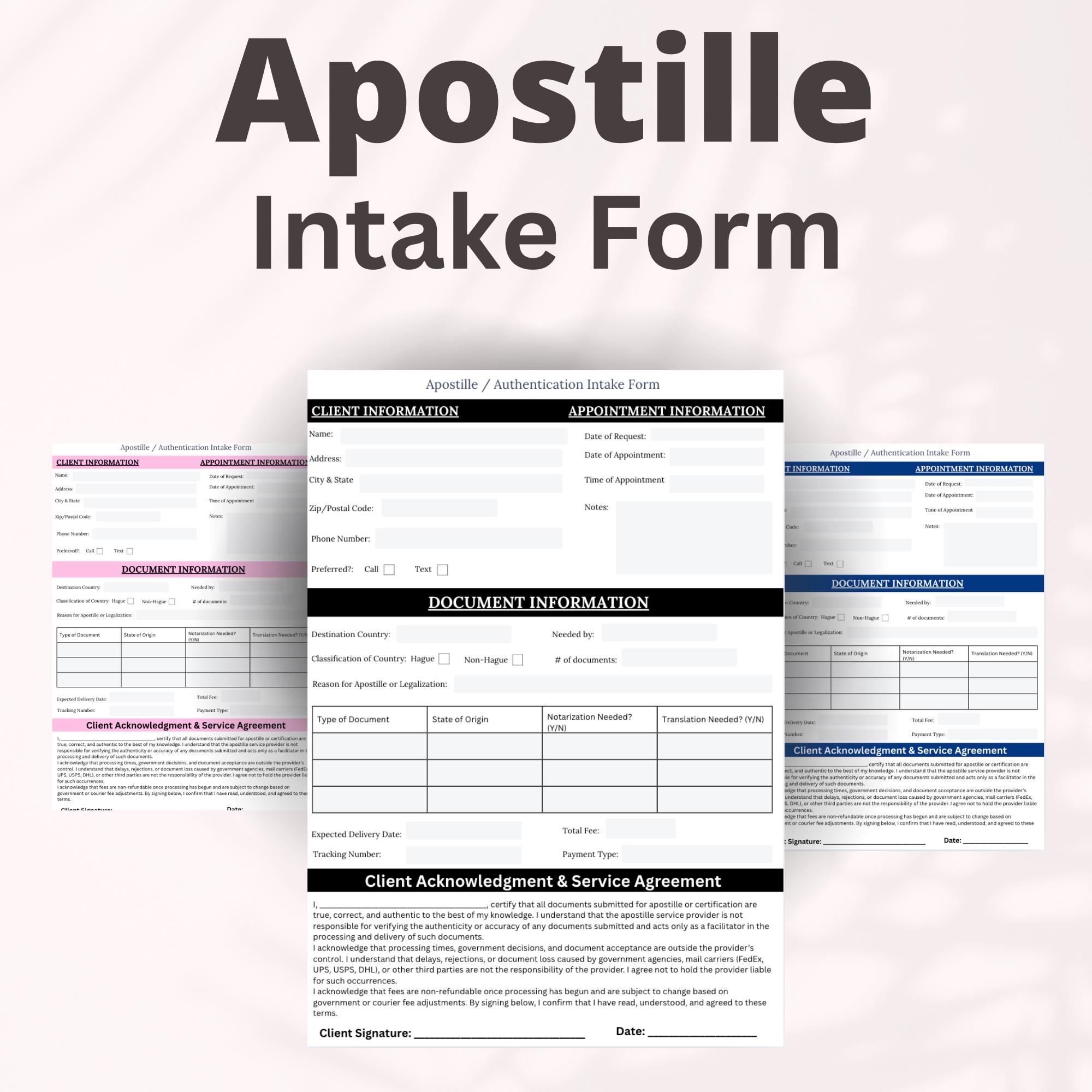 Apostille Intake Form | Apostille Order Sheet | Apostille Client Sheet ...