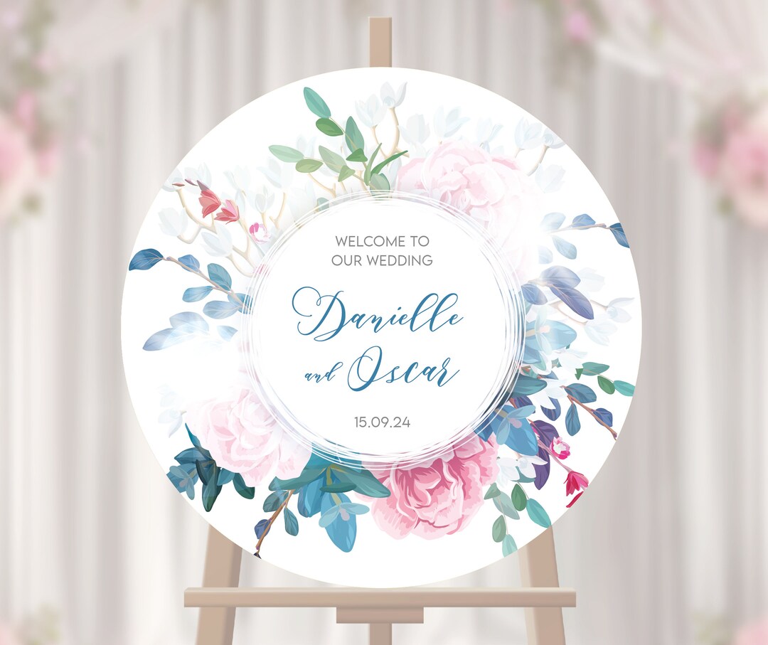 Round Wedding Welcome Sign Printed Round Sign Circle Wedding Sign ...