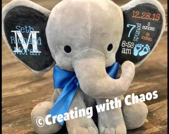 Birth Announcement Baby Elephant Personalized With Any Name - Etsy