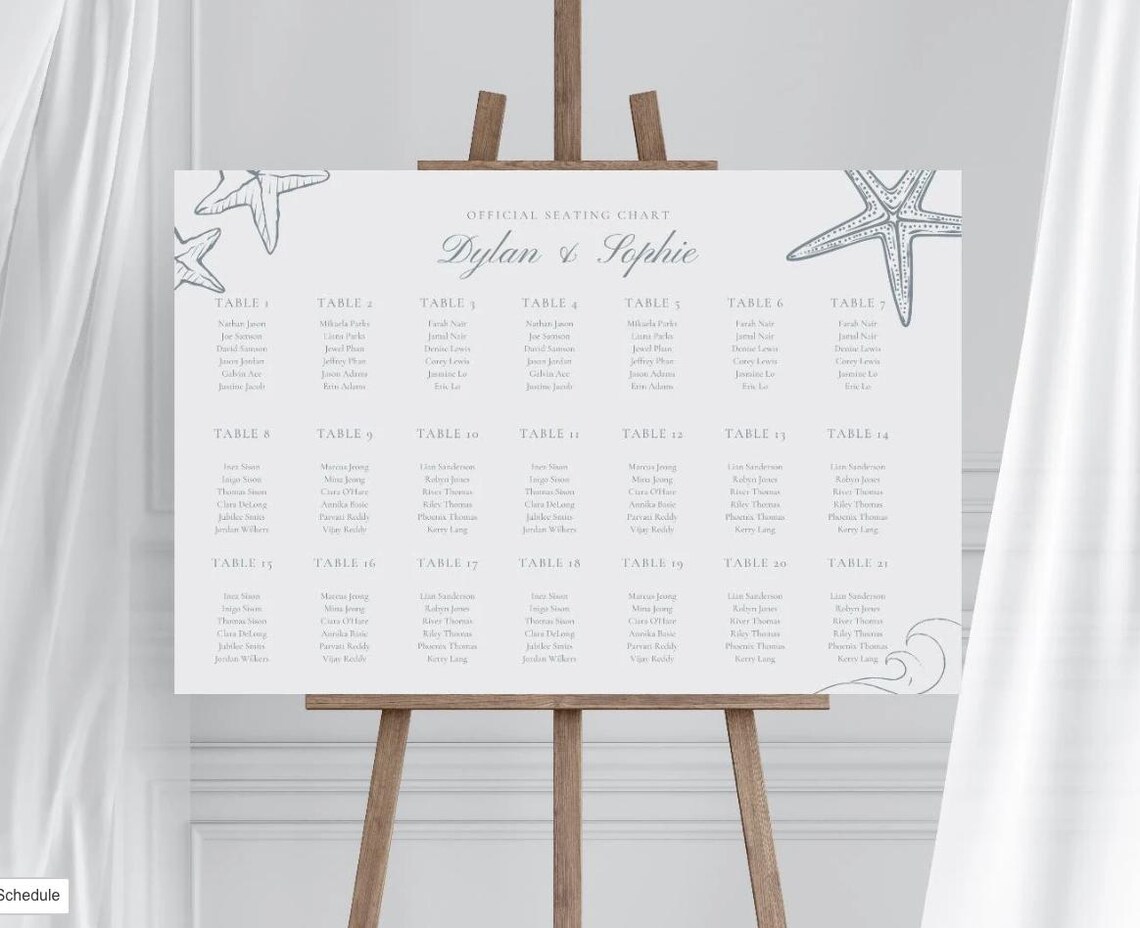 Beach Wedding Seating Chart Template, Printable Table Seating Plan ...
