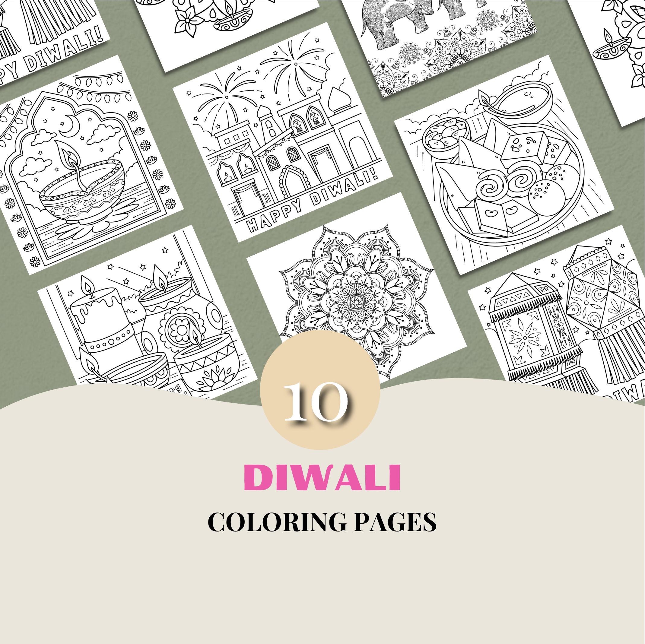 Diwali Coloring Pages Bundle, Mandalas, Diyas, & More|printable DIY ...
