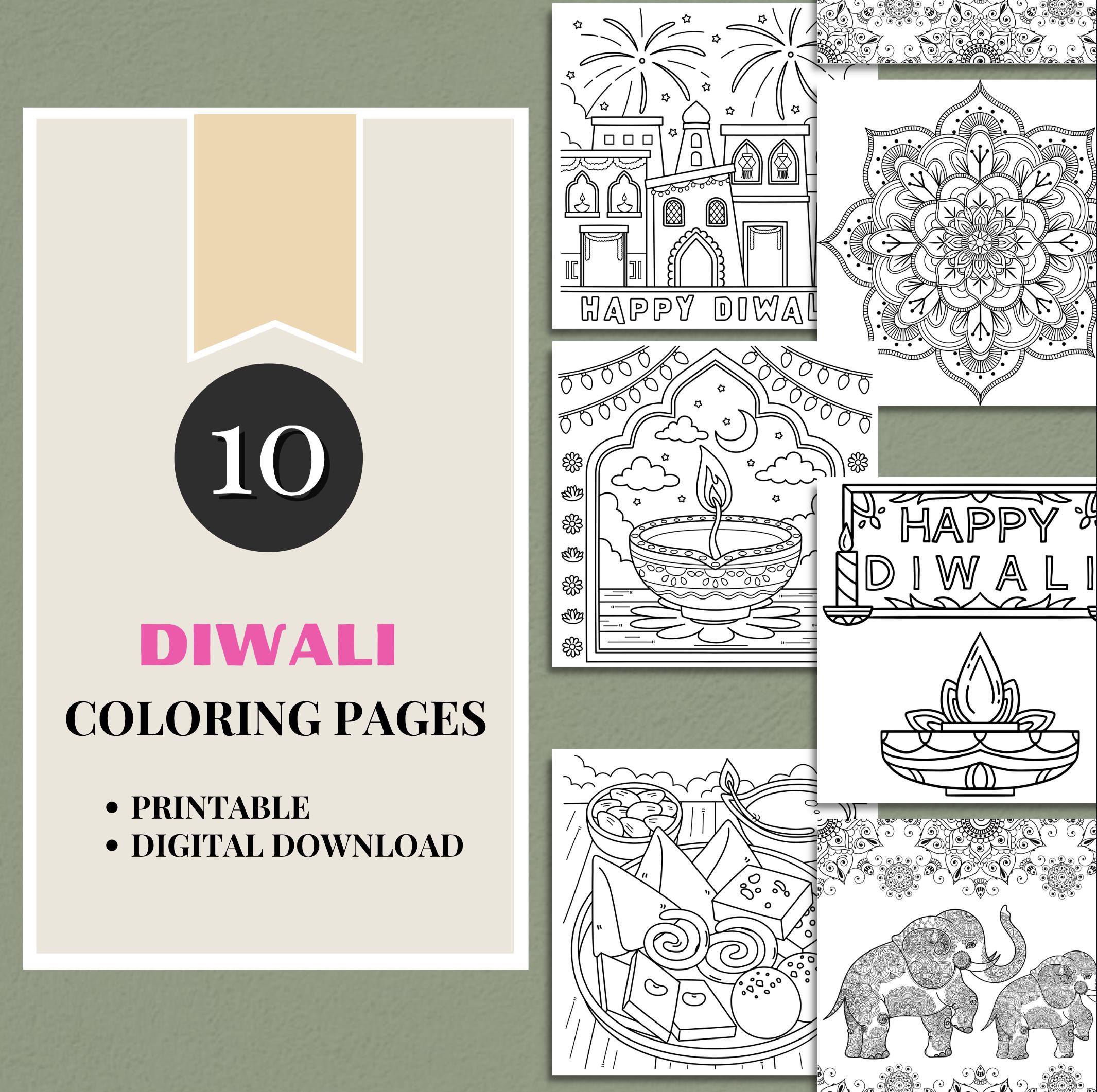 Diwali Coloring Pages Bundle, Mandalas, Diyas, & More|printable DIY ...