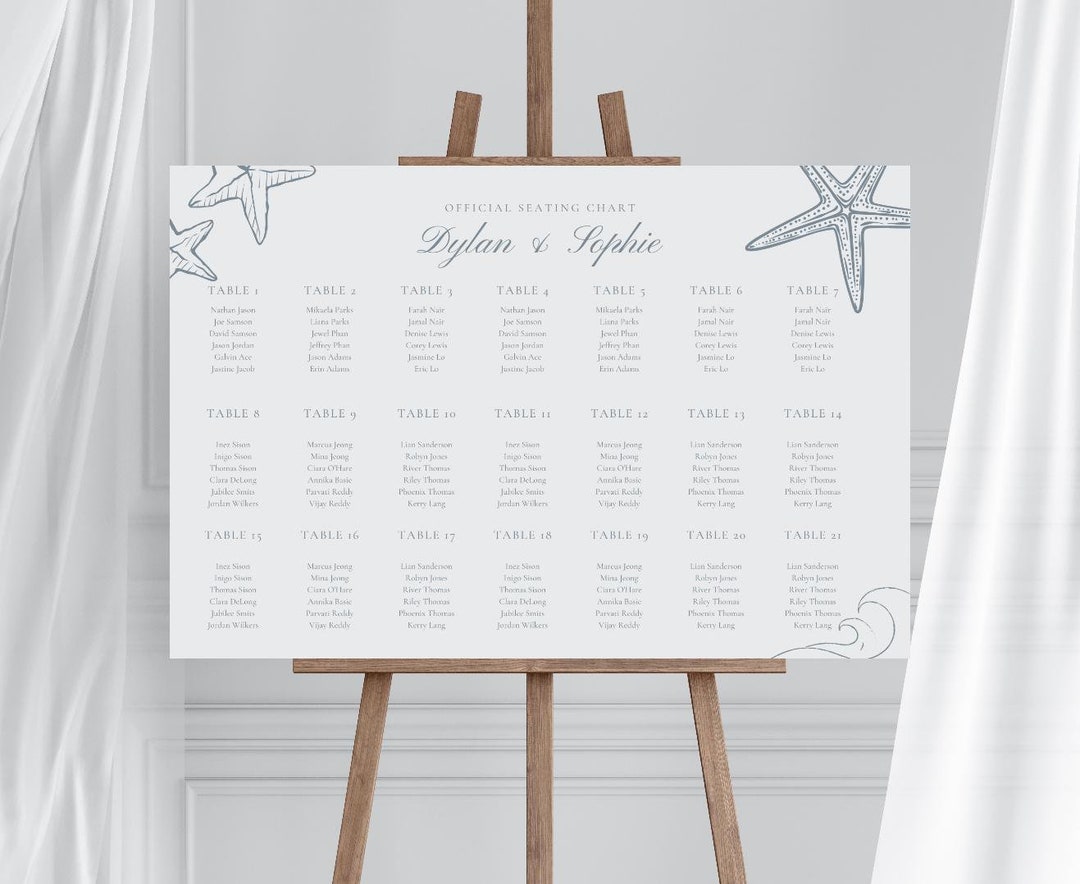 Beach Wedding Seating Chart Template, Printable Table Seating Plan ...