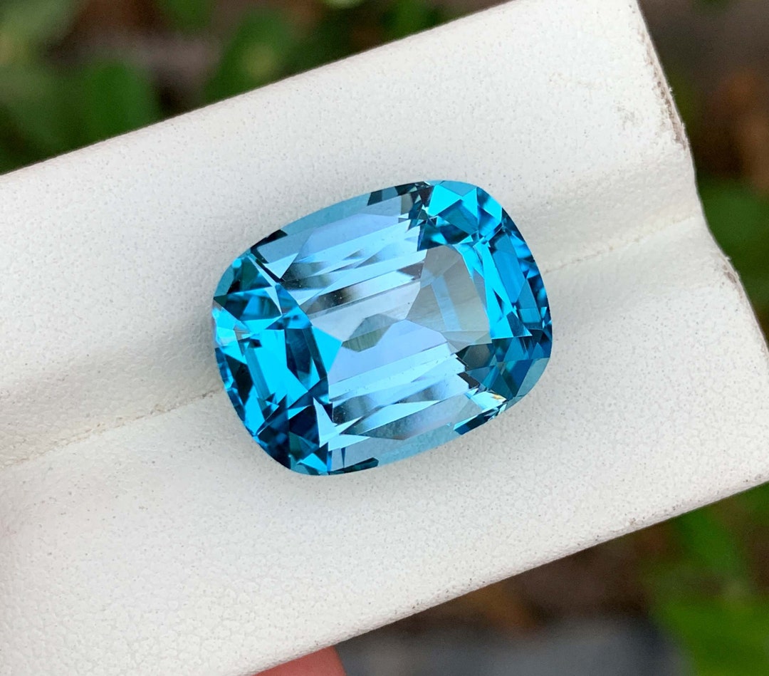 Cushion Cut Swiss Blue Topaz Gemstone | 24.40 CT, Pacific Blue - Etsy