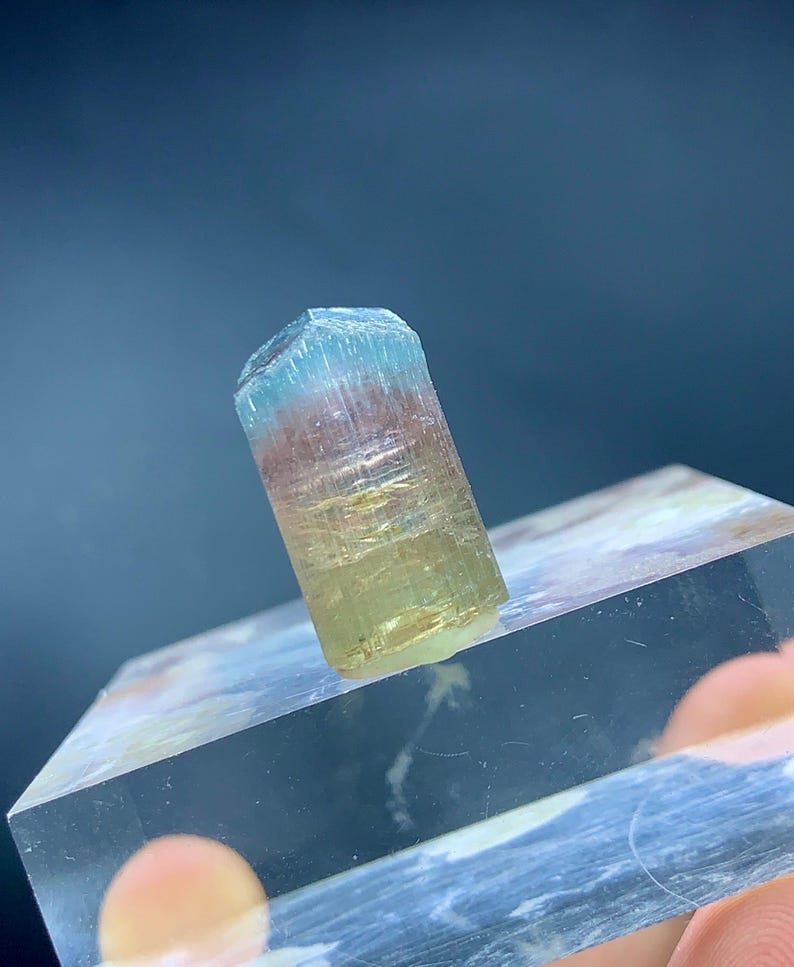Natural Tri Color Tourmaline Crystal , 9 Grams Multicolor Raw ...