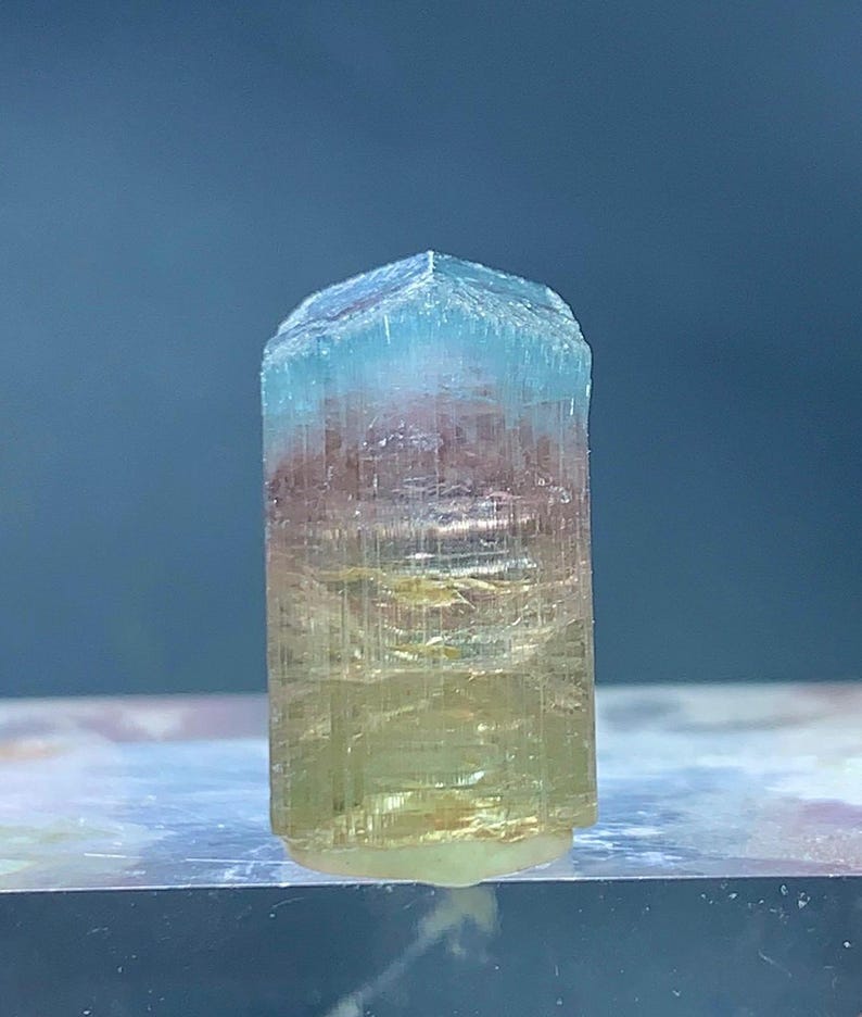 Natural Tri Color Tourmaline Crystal , 9 Grams Multicolor Raw ...