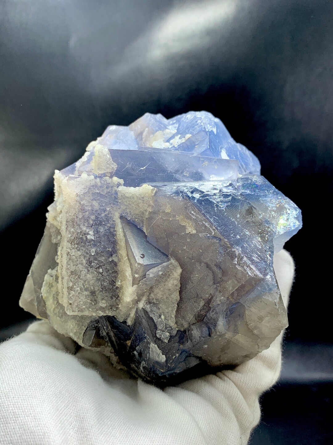 Huge Size Cubic Phantom Fluorite Crystal With White Calcite Spray ...