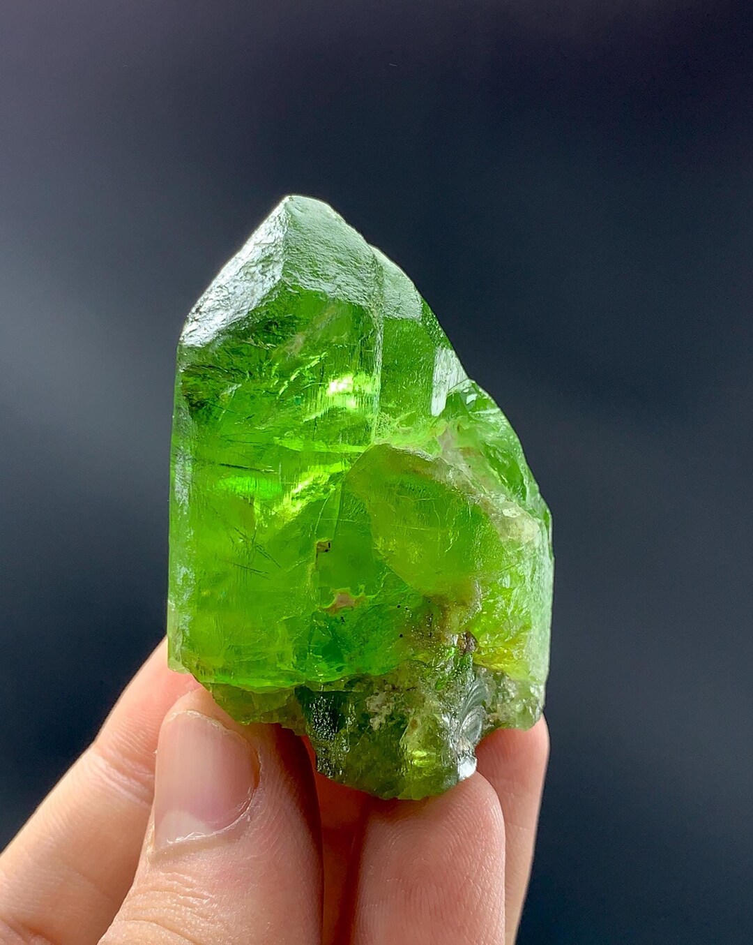 Natural Mountain Shape Terminated Green Peridot Crystal With Black ...