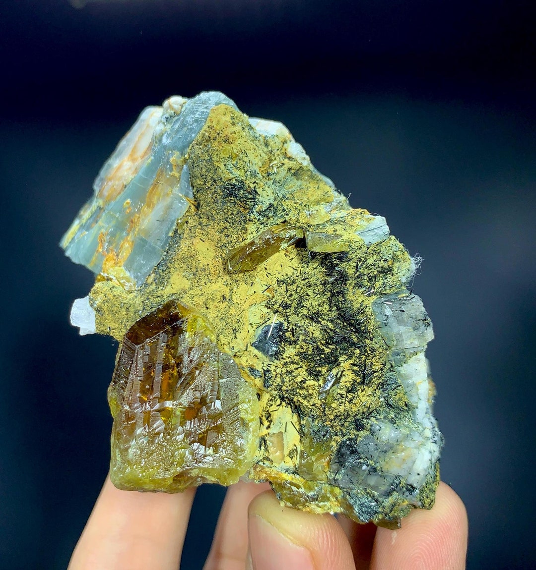 Sphene Titanite Crystal With Rare Black Actionolite Crystals Spray and ...