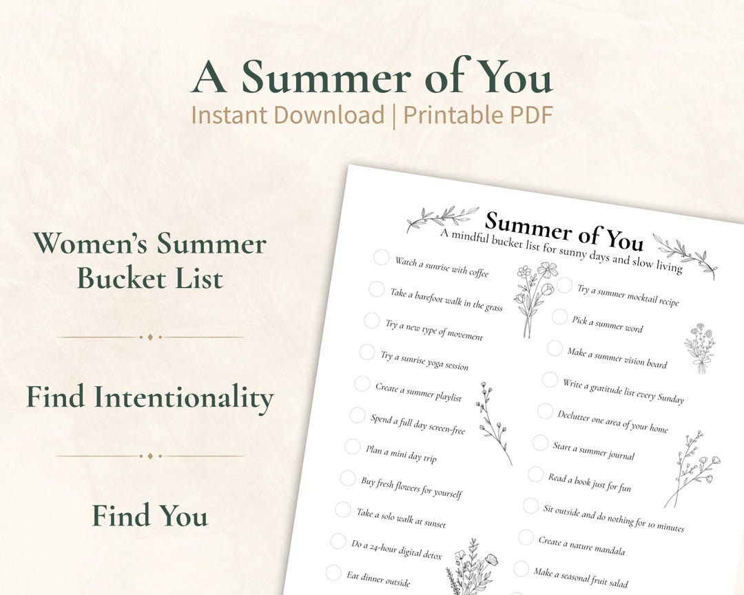 Summer of You | Printable Adult Bucket List | Mindful Self-care ...