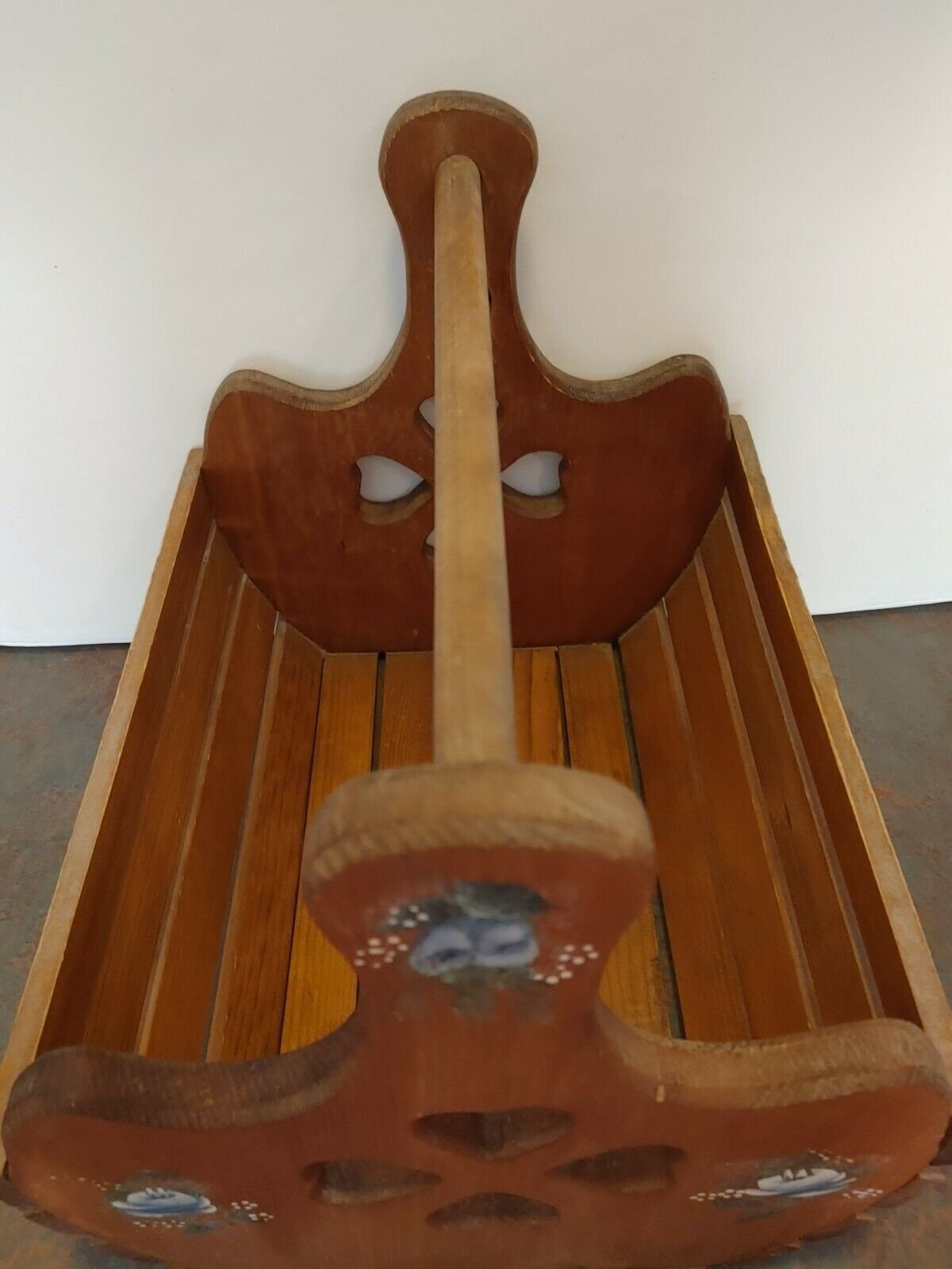 Vintage Hand Painted Heavy Solid Wood Basket Blue Flowers - Etsy