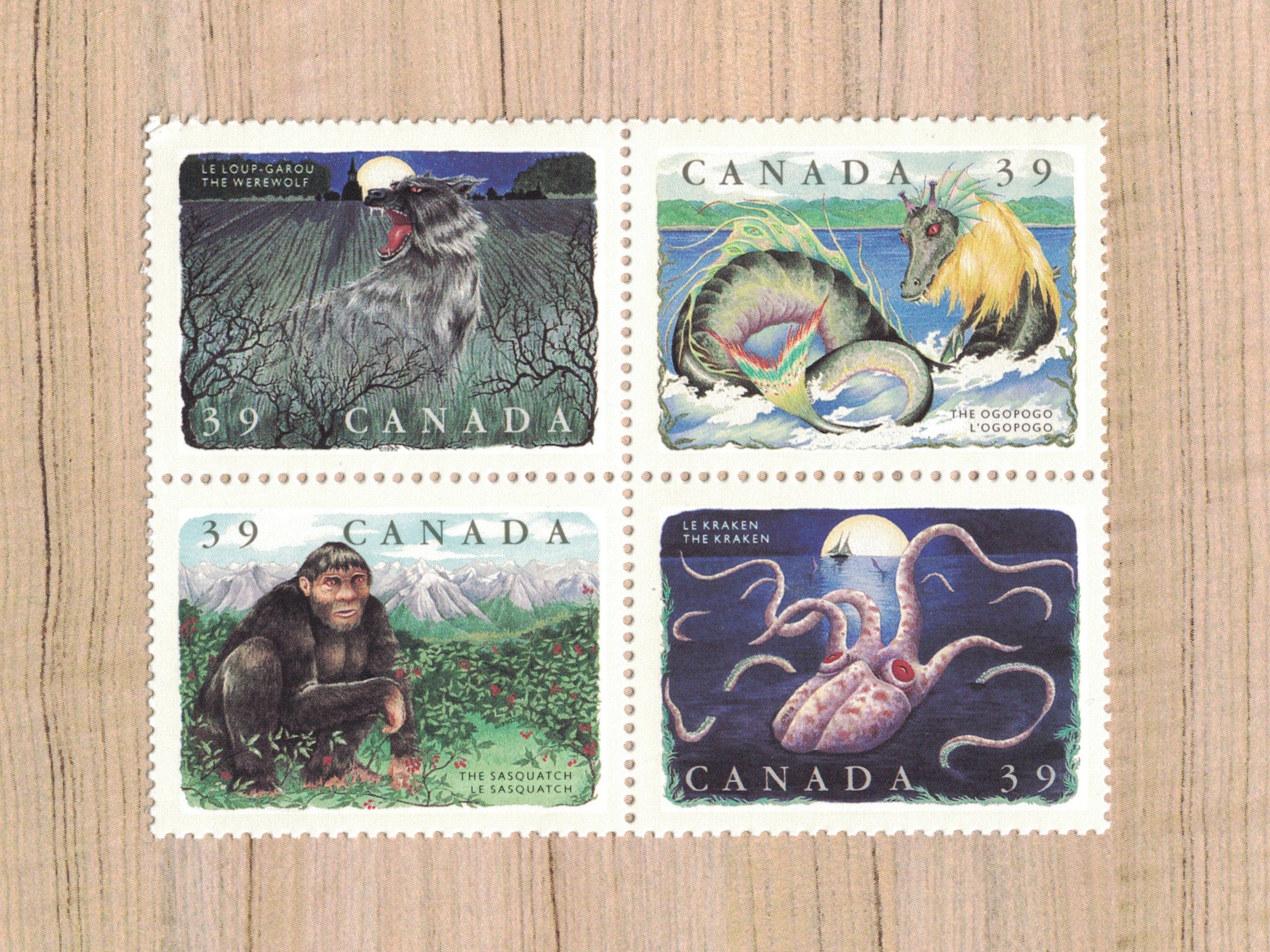 4 Mythical Creatures Unused Postage Stamps From Canada Werewolf ...