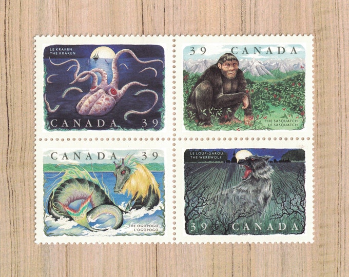 4 Mythical Creatures Unused Postage Stamps From Canada - Werewolf ...