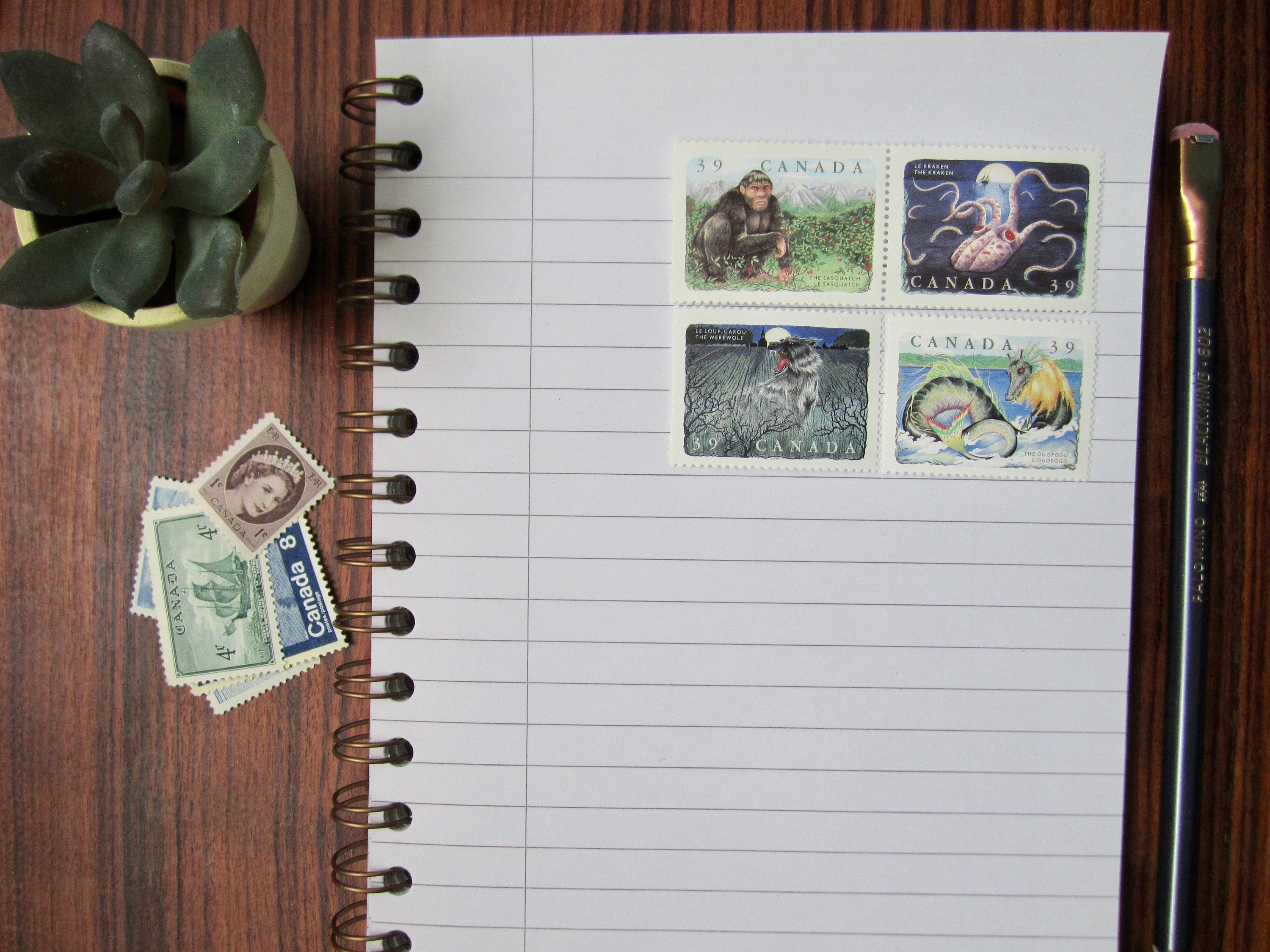 4 Mythical Creatures Unused Postage Stamps From Canada Werewolf ...